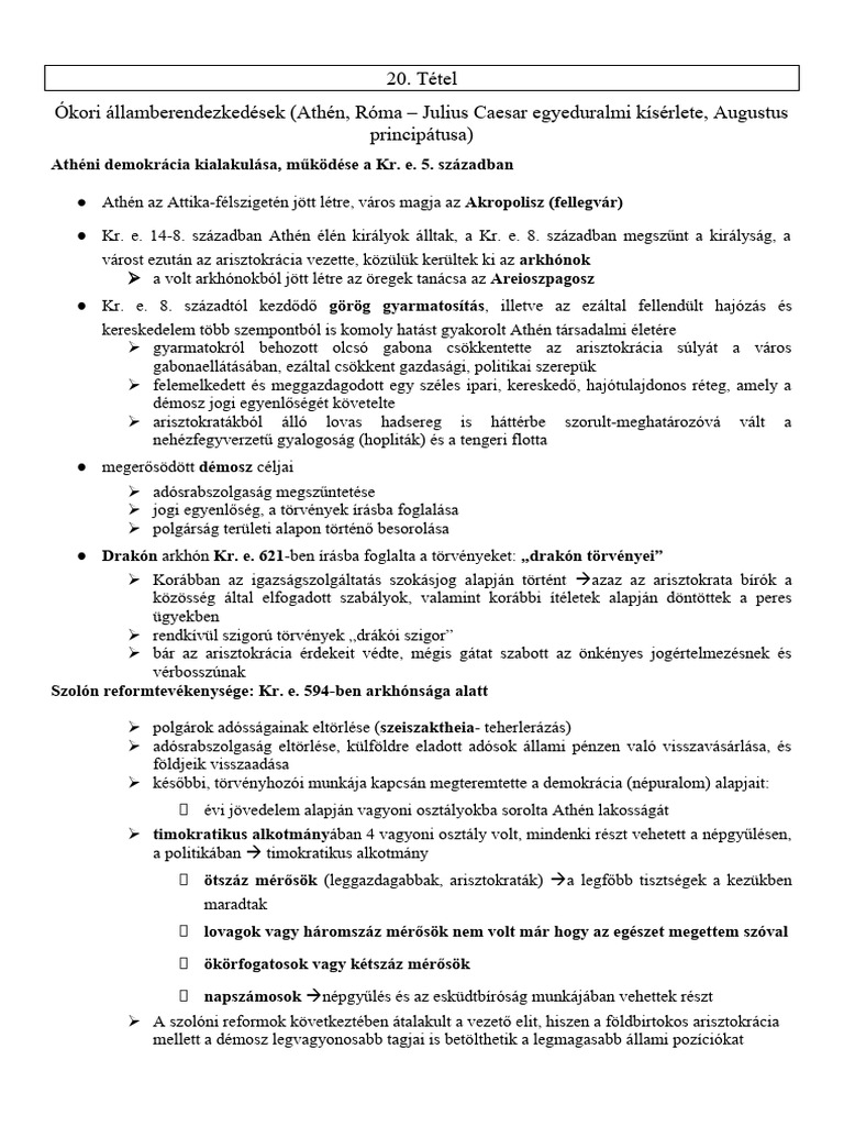 Ókori Államberendezkedések (Athén, Róma - Julius Caesar Egyeduralmi ...