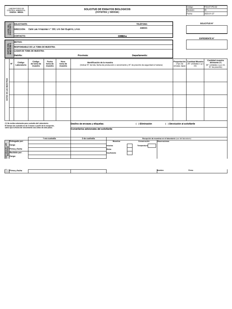 Formato de Toma de Muestra (Imprimir 03 Juegos Por Persona) | PDF ...