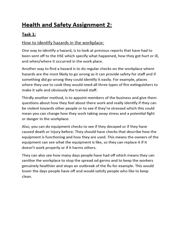 Health and Safety Assignment 2 | PDF