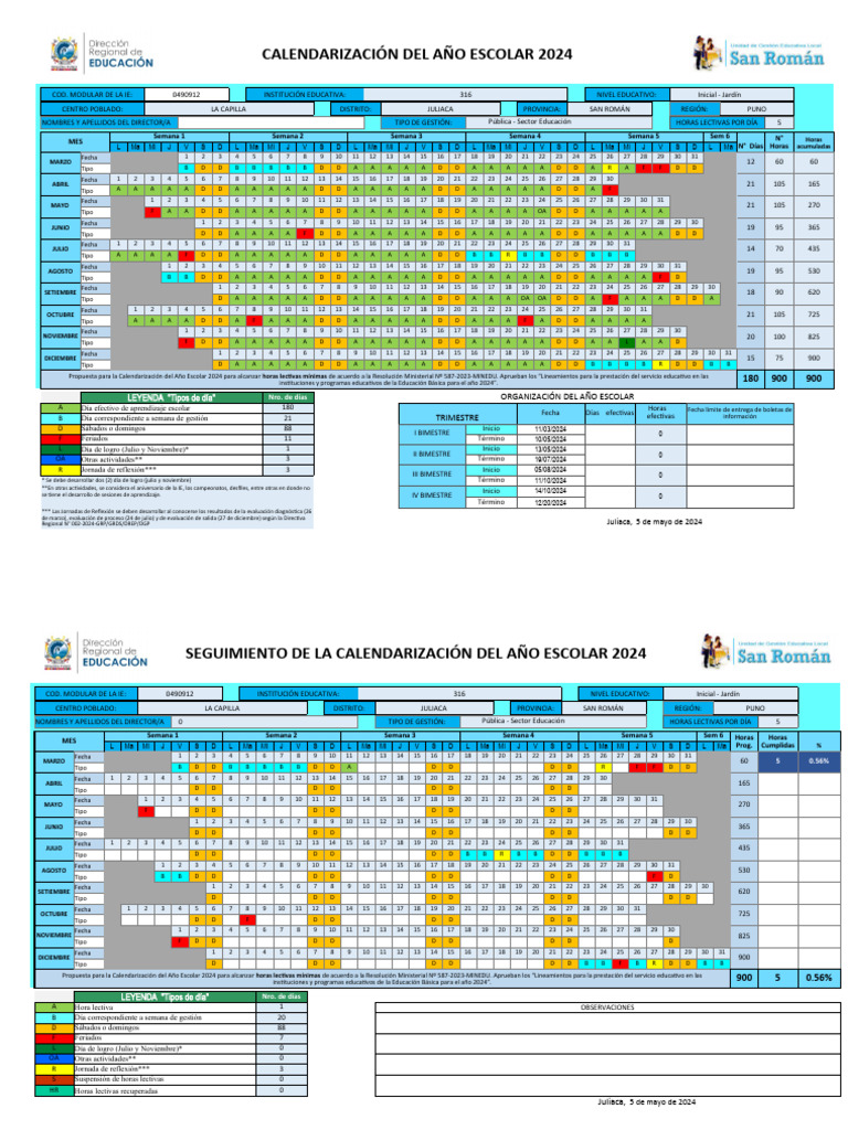 Calendarización 2024 INICIAL | PDF