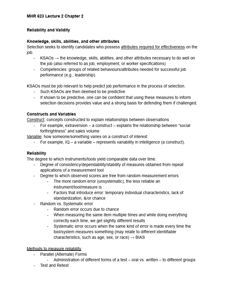 KSAOs: Reliability and Validity Insights | PDF | Validity (Statistics ...