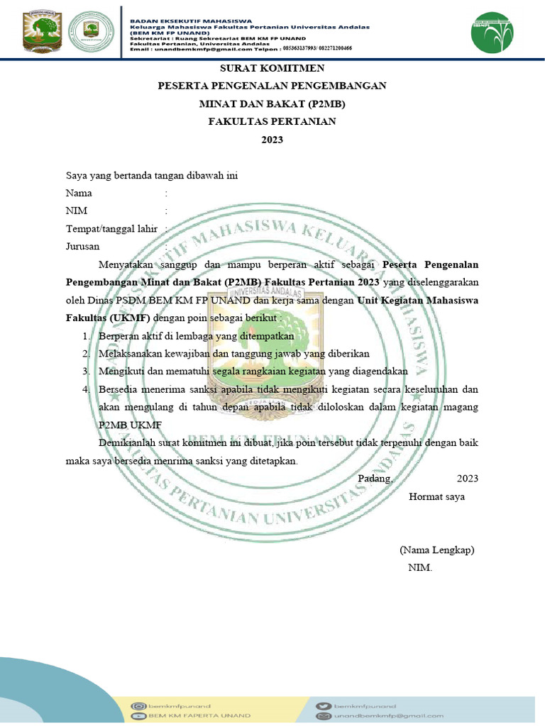 Surat Komitmen P2MB 2023 | PDF