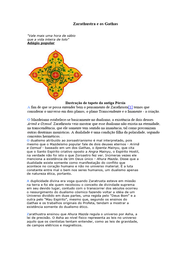 Zarathustra e os Gathas: Dualismo Ético | PDF | Zoroastrismo | Crença e ...