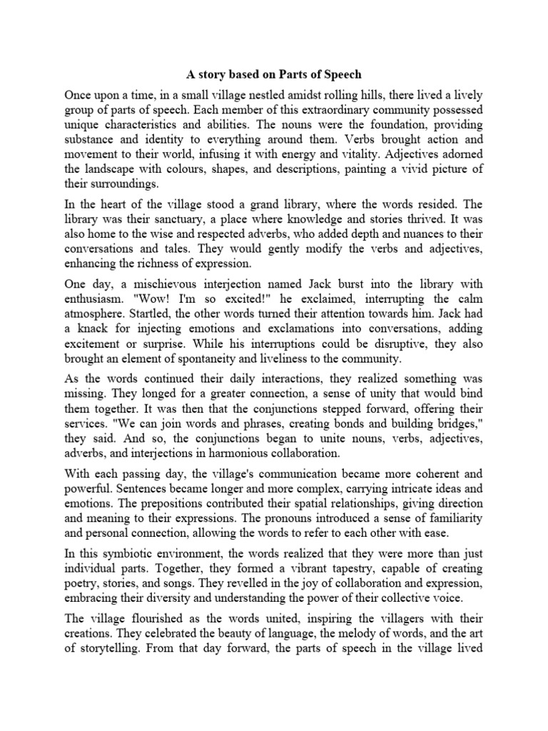 A story based on Parts of Speech, Fundamental English. | PDF | Part Of ...