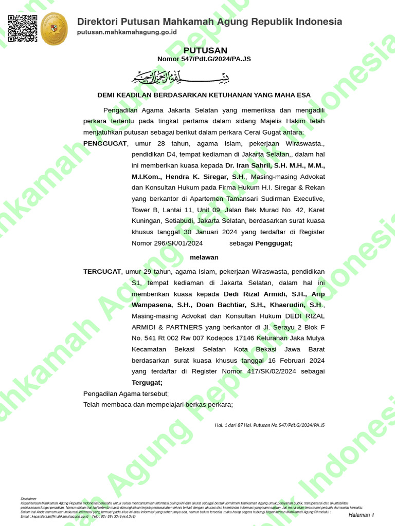Putusan 547 PDT.G 2024 Pa - Js 20240505134917 | PDF