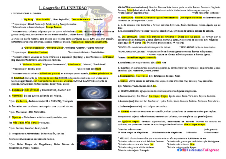 Teorías del Origen del Universo y Galaxias | PDF | Universo | Estrellas