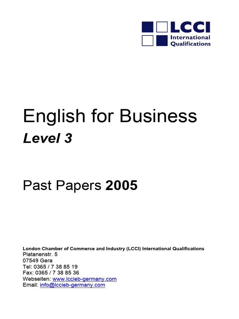 English for Business Level 3 Past Papers 2005 | PDF | Cheque | Credit Card