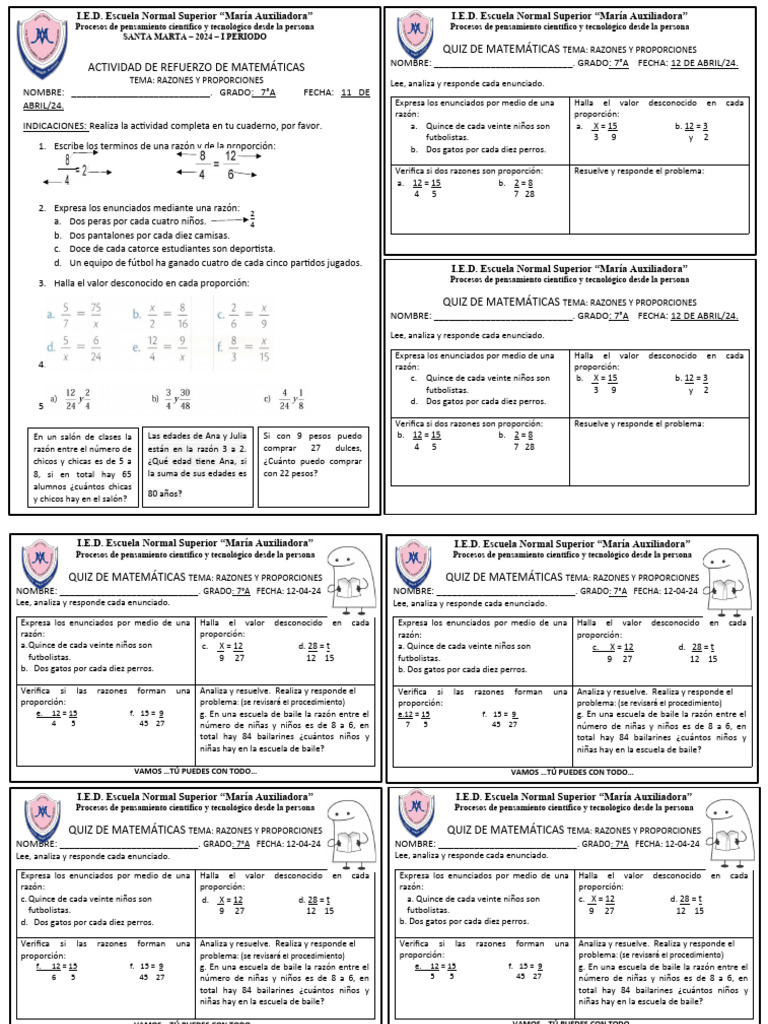 Quiz de Matemáticas: Razones y Proporciones | PDF