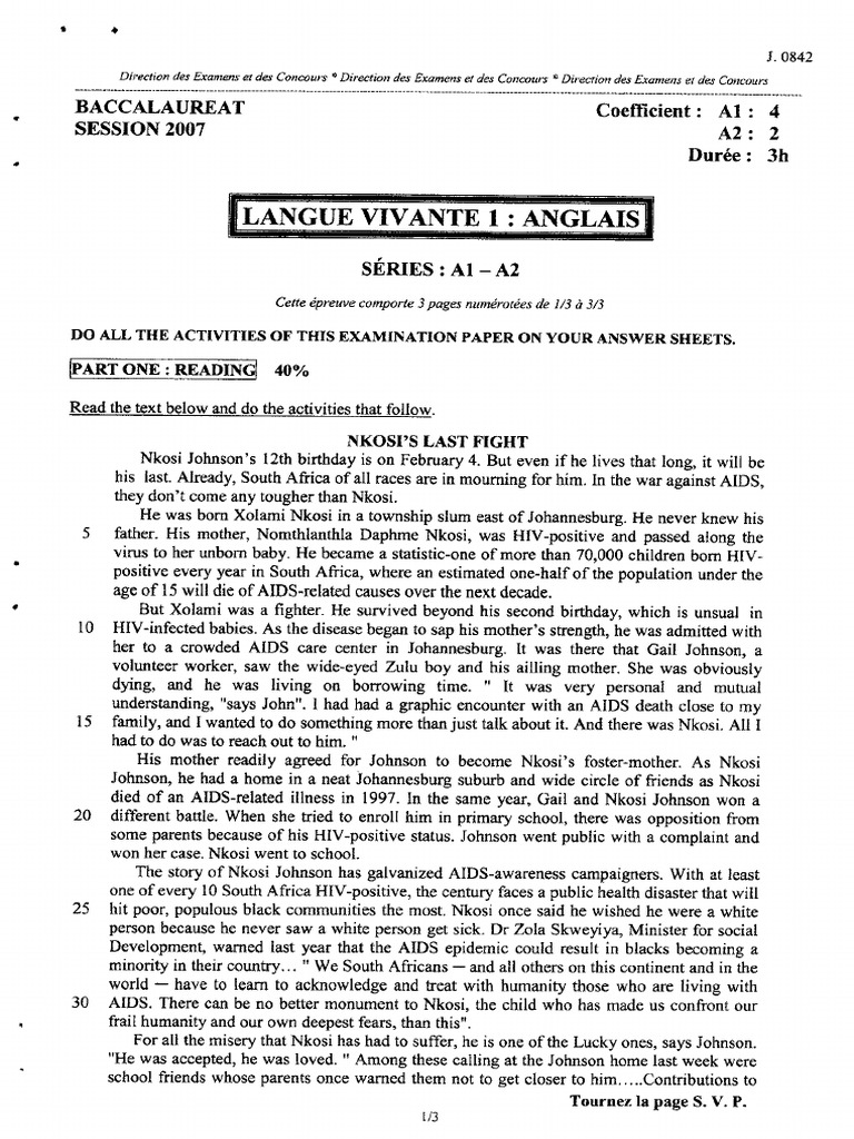 Bac A1 A2 Angl 2007 | PDF