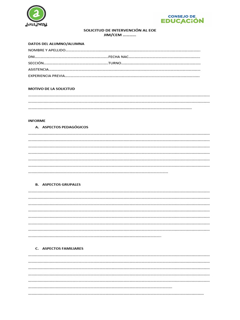 2024 Solicitud de Intervención EOE | PDF