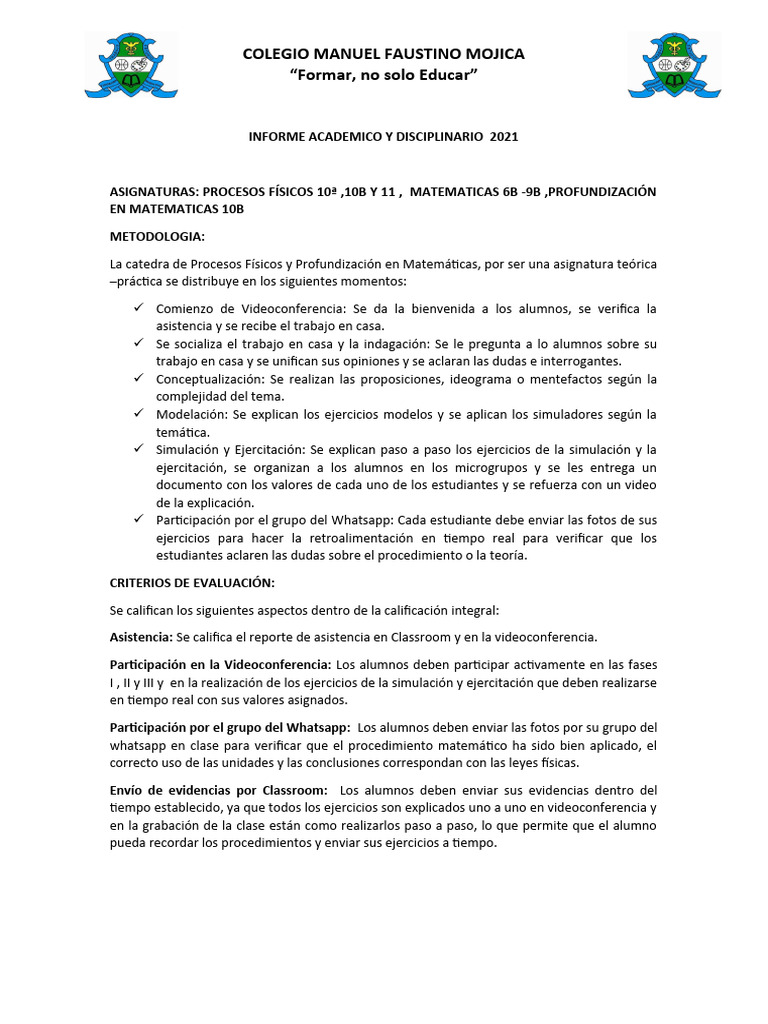 Informe Academico y Disciplinario 2021 Reporte | Descargar gratis PDF ...