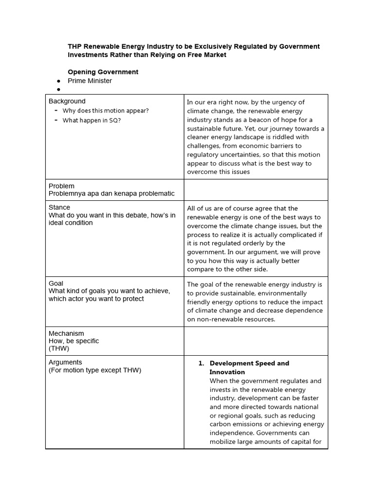 Debating Structure Template | PDF | Renewable Energy | Subsidy