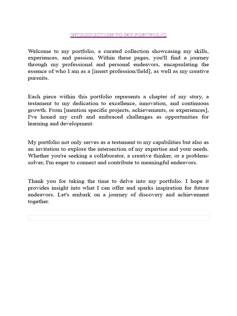 Introduction To My Portfolio | PDF | Entrepreneurship | Learning