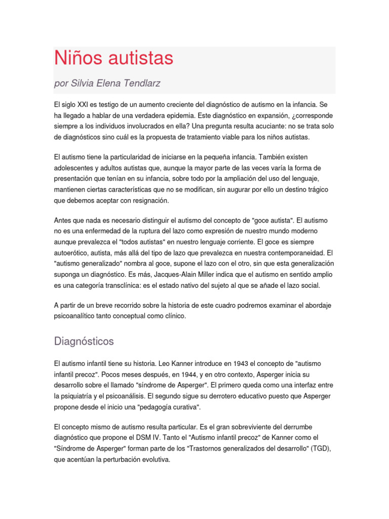 Silvia Tendlarz - Niños Autistas | PDF | Espectro autista | Síndrome de ...