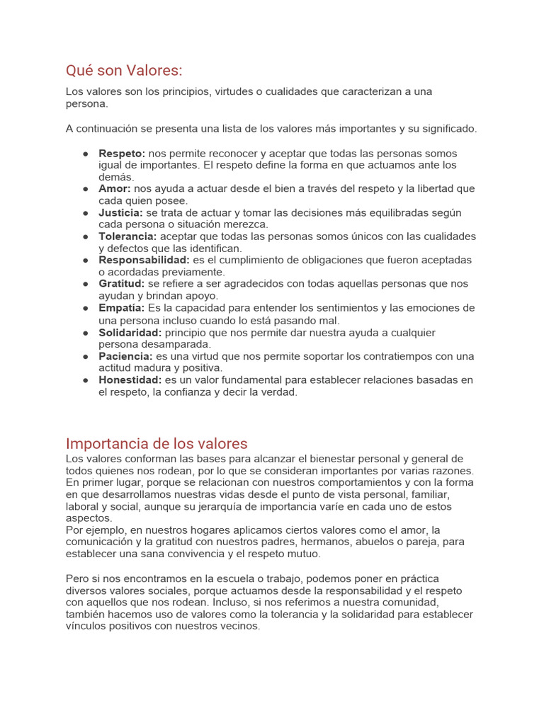 Qué Son Valores | Descargar gratis PDF | Tolerancia | Amor