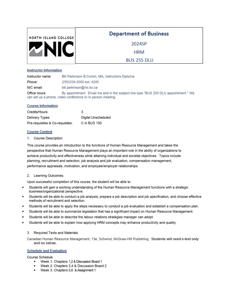 BUS 255 DLU Course Outline | PDF | Plagiarism | Academic Dishonesty