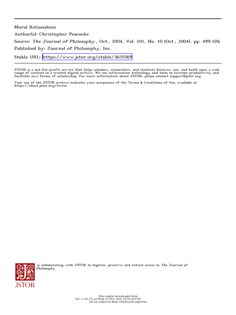 Peacocke - Moral Rationalism (2004) | PDF | Rationalism | A Priori And ...
