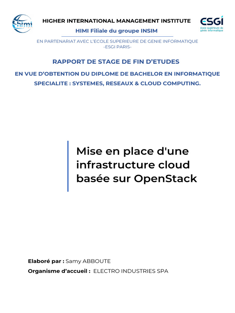 Mise en Place D'une Infrastructure Cloud Basée Sur OpenStack - Rapport de Stage Samy ABBOUTE ...