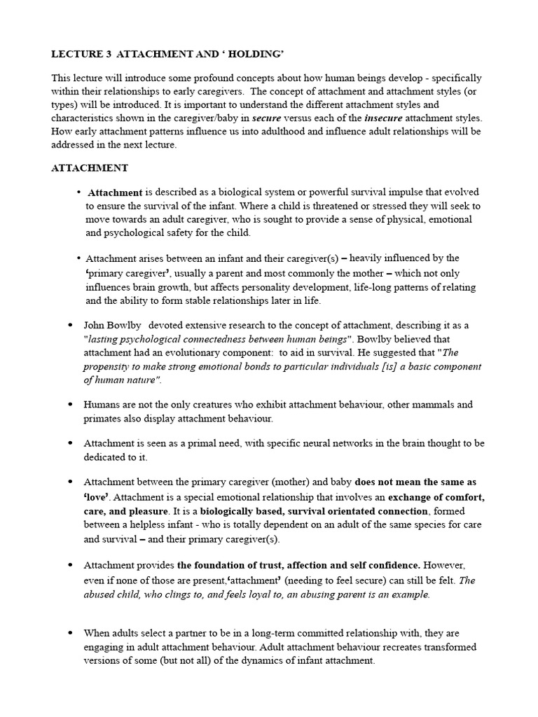 Lecture 3 Childhood Attachment. | PDF | Attachment Theory | Infants