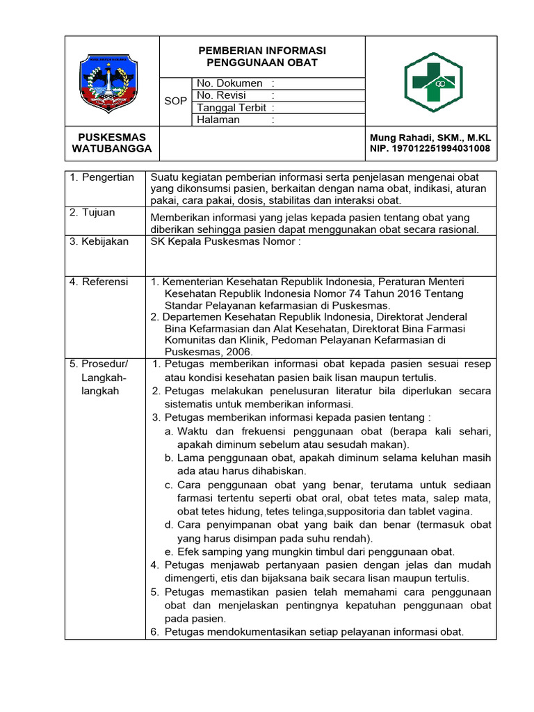 13. SOP Pemberian Informasi Penggunaan Obat(1) | PDF