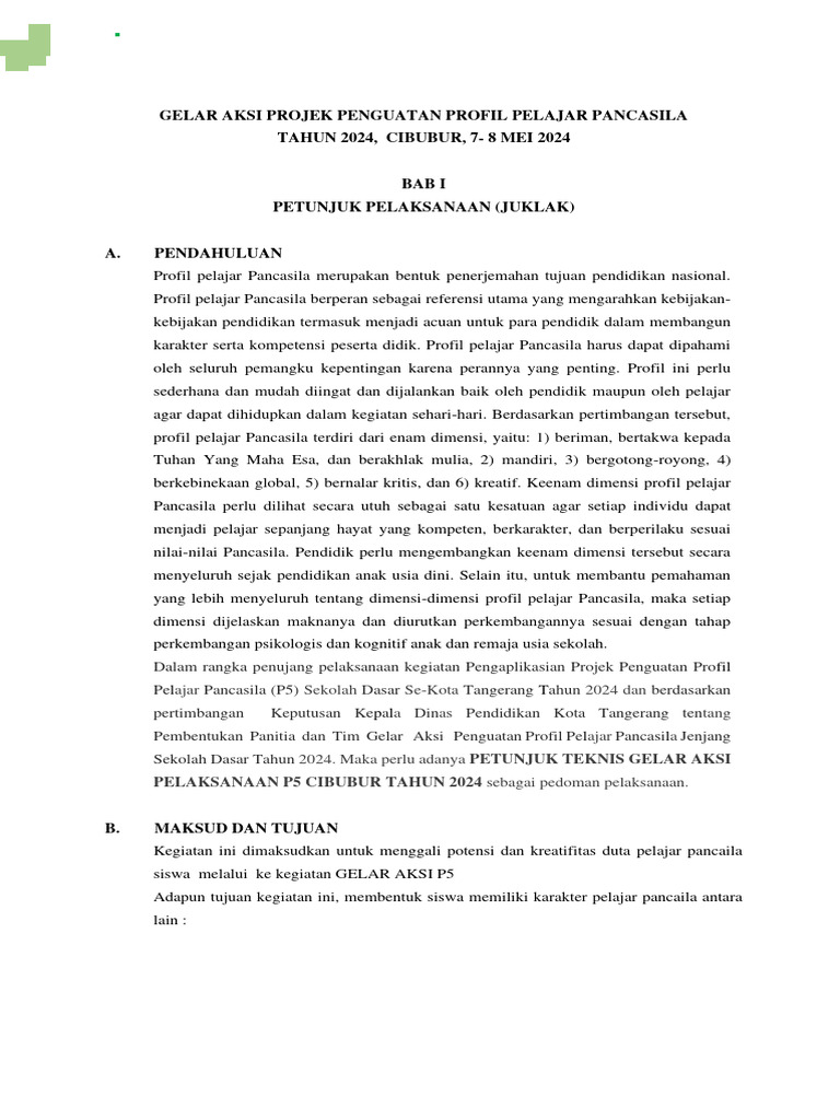 Juknis Pelaksanaan Gelar Aksi p5 Cibubur | PDF