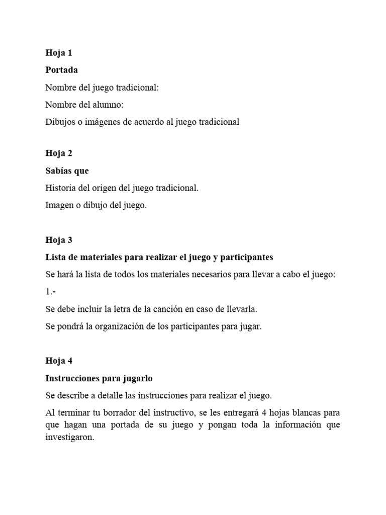 Instructivo de Juego Tradicional | PDF | Juegos y actividades