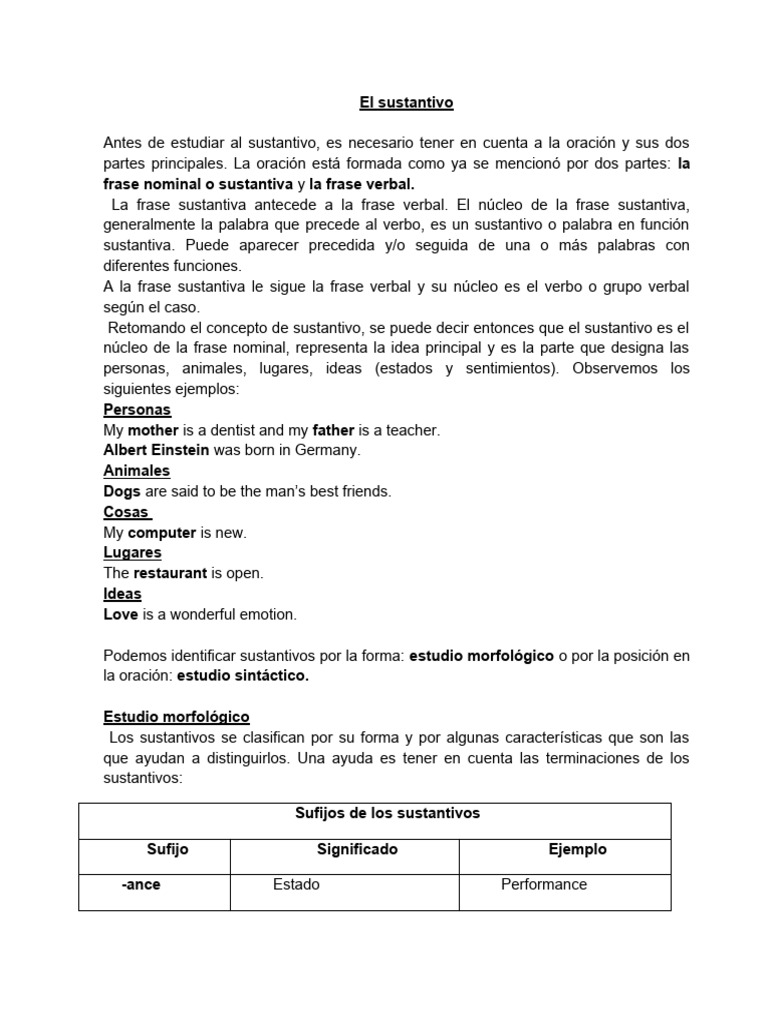 El Sustantivo - Teoria | PDF | Sustantivo | Oración (Lingüística)