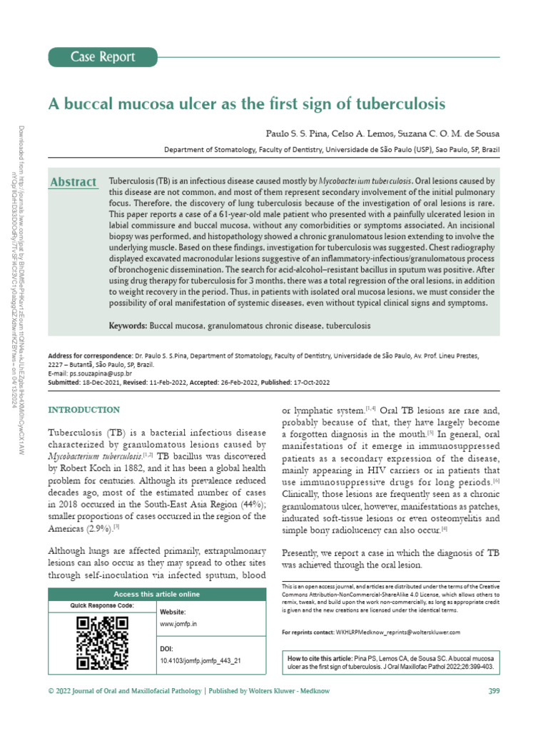 A Buccal Mucosa Ulcer as the First Sign of.24 | PDF | Tuberculosis ...
