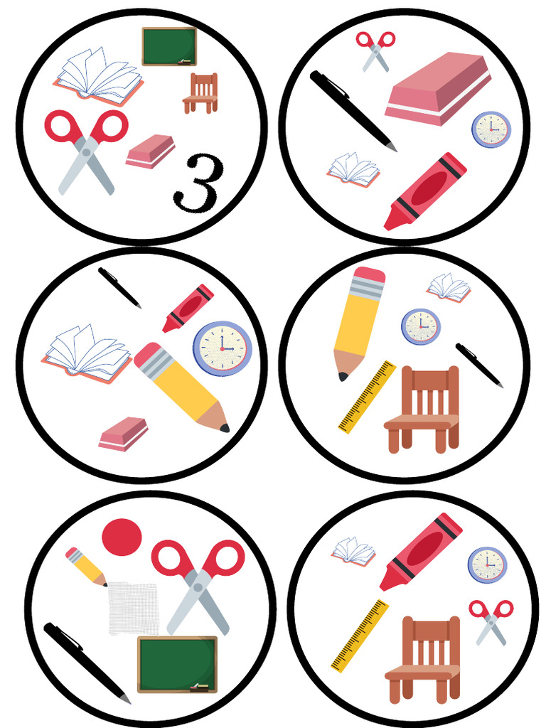SpotitSchoolsuppliesDobbleVocabularyColorsnumbersschool 1 | PDF