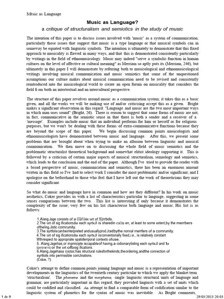 Music As Language | PDF | Poetry | Linguistics