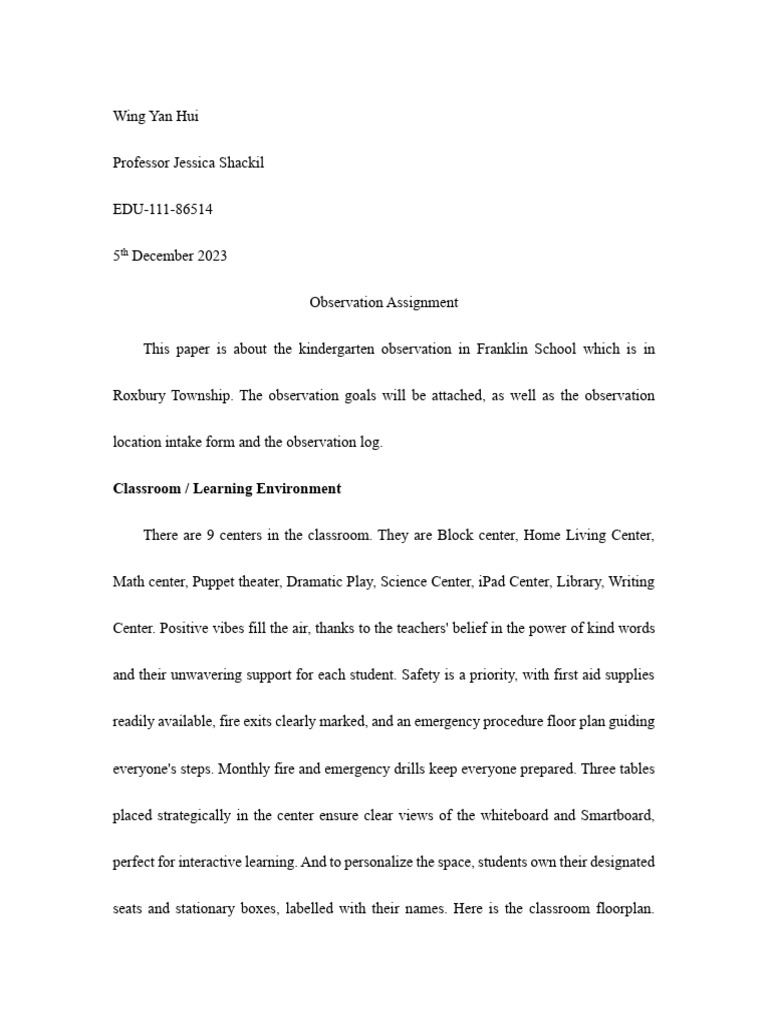 Edu Observation Assignment | PDF | Teachers | Classroom