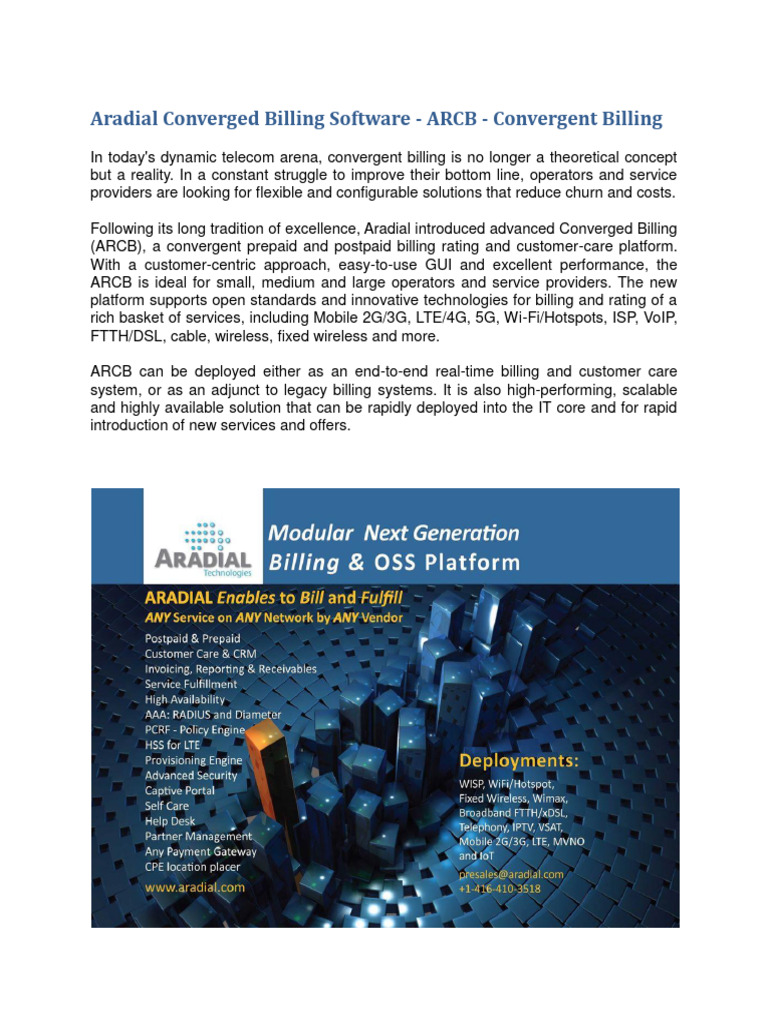 Aradial Converged Billing Software | PDF | Subscription Business Model ...