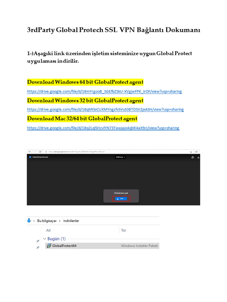 3rdparty Global Protech SSL VPN Bağlantı Dokumanı Windows - Macbook | PDF