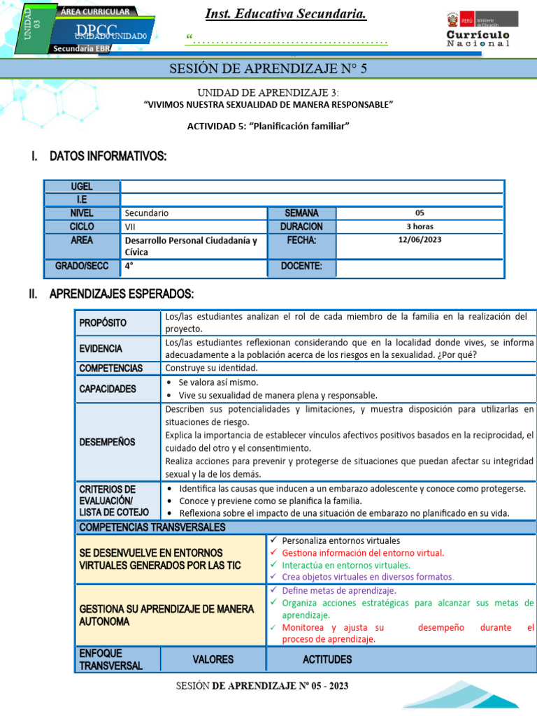 4º DPCC - Ses 5 Uni 3 - Sem 05 | PDF | Aprendizaje | Evaluación