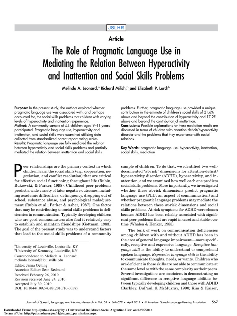 The Role Of Pragmatic Language Use In Pdf Attention Deficit