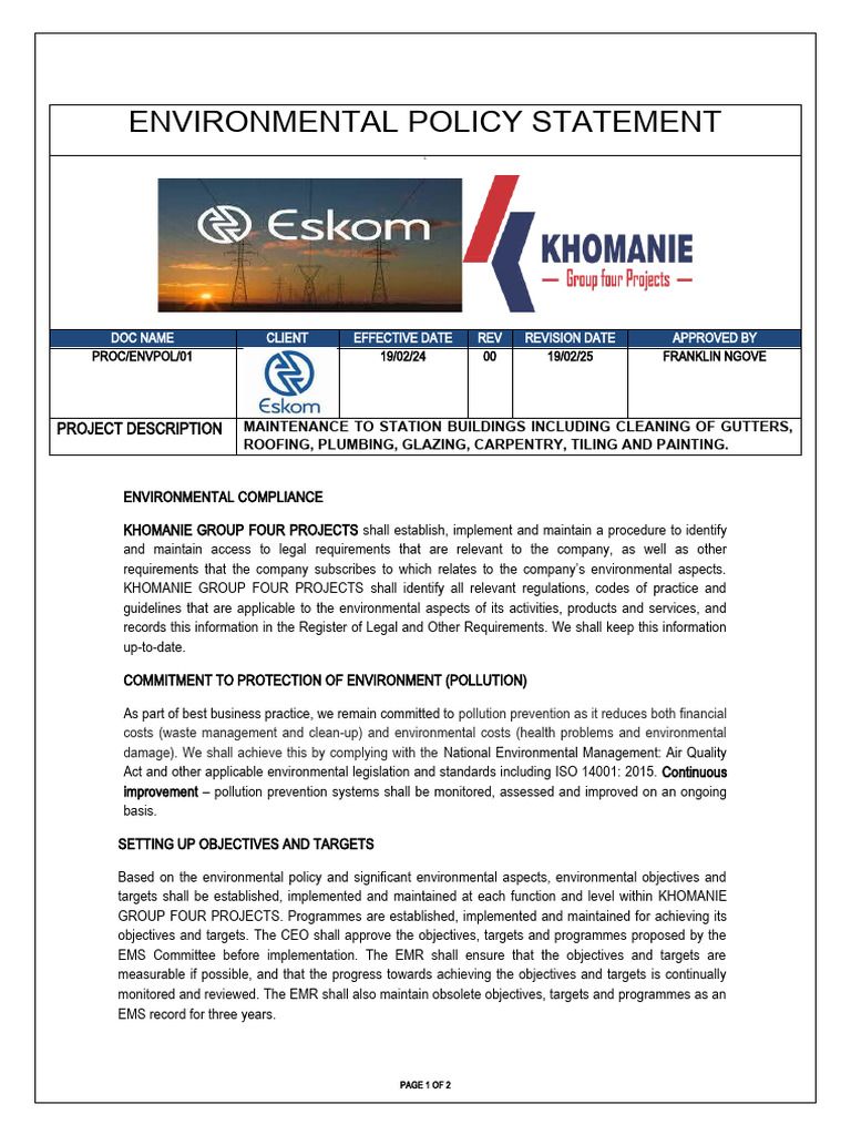 Environmental Policy Statement | PDF | Environment | Natural Environment