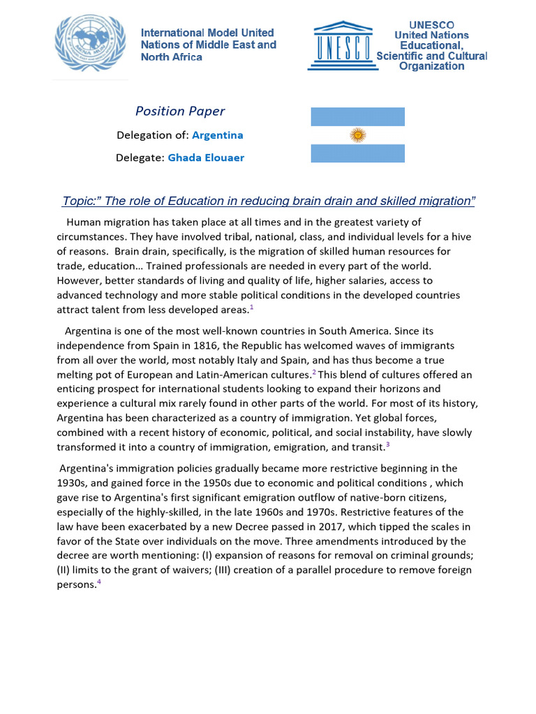Position Paper Argentina UNESCO | PDF | Immigration | Human Capital Flight