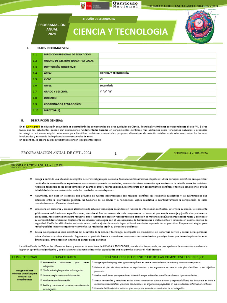 Programación Anual 1º Cyt - 2024 | PDF | Organismos | Evolución