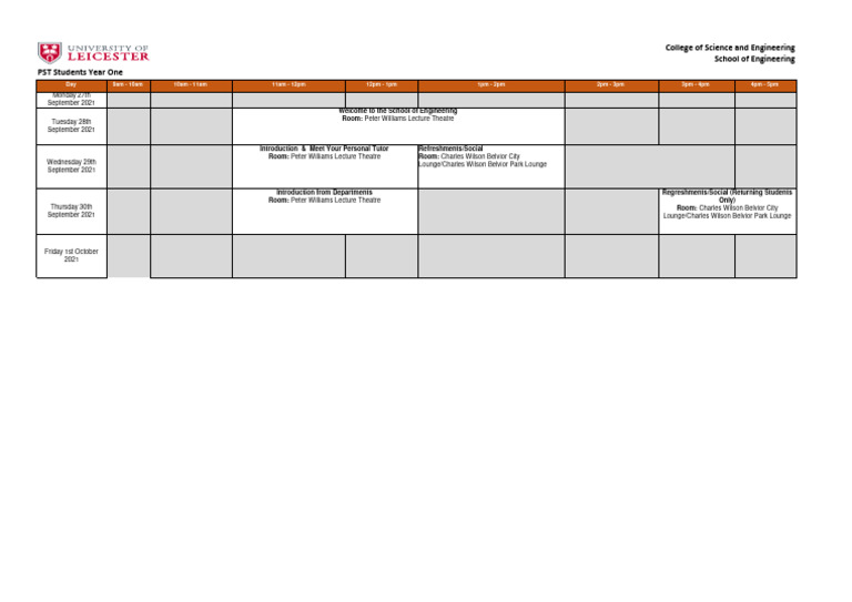 PG Engineering Induction Timetable-1 | PDF