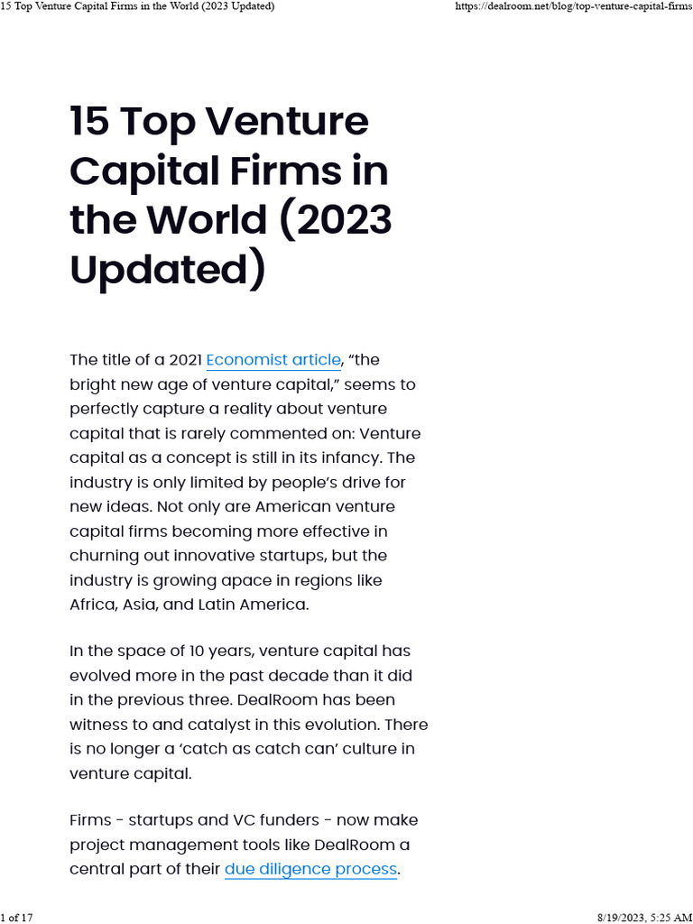 15 Top Venture Capital Firms in The World (2023 Updated) | PDF | Venture Capital | Corporate Finance