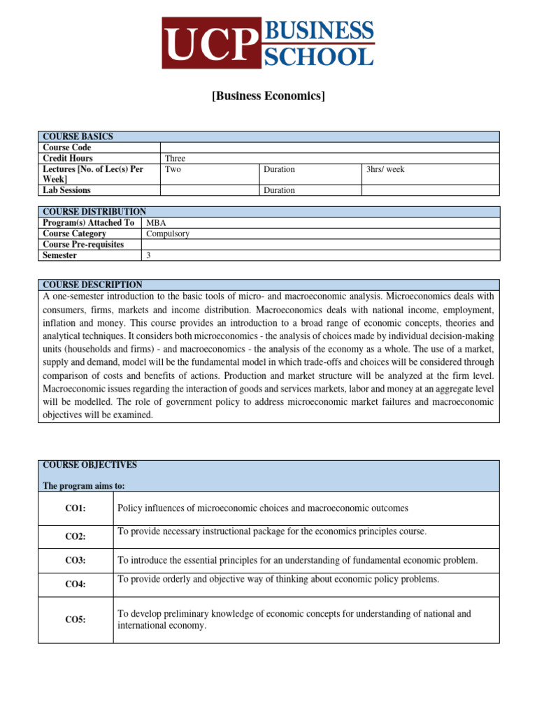 Course Outlines Business Economics | PDF | Macroeconomics | Microeconomics