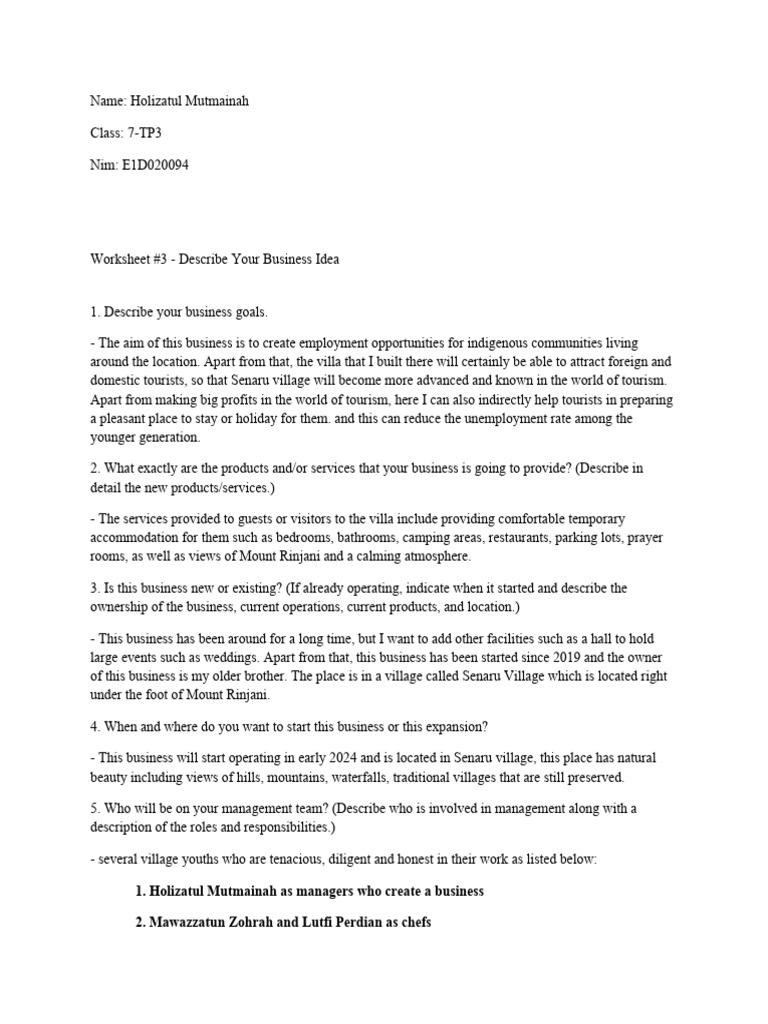 Holizatul Mutmainah Worksheet 3 4 | PDF | Tourism | Economies