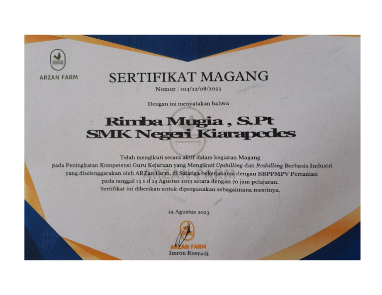 Sertifikat Magang Rimba Mugia | PDF