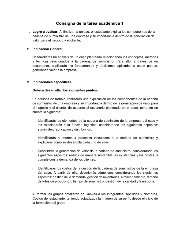 Consigna TA1 | PDF | Cadena de suministro | Business