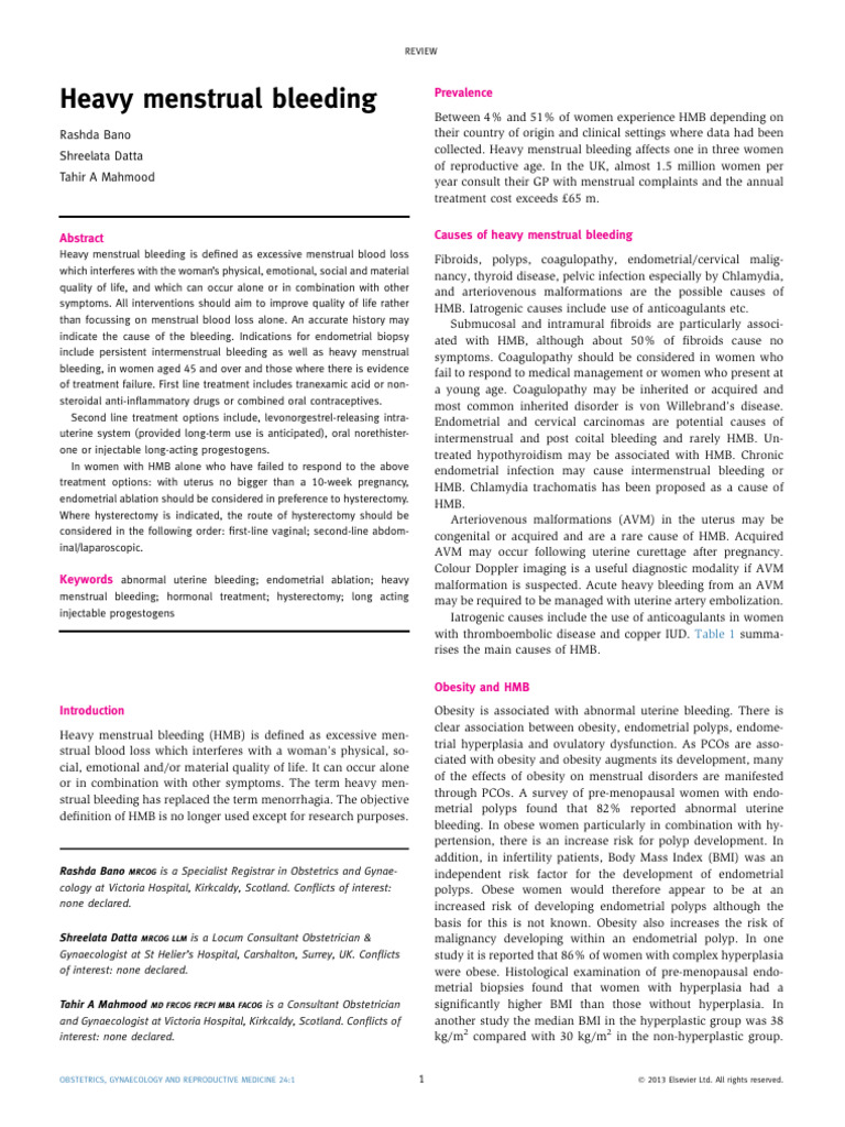 Heavy Menstrual Bleeding | PDF | Gynaecology | Women's Health