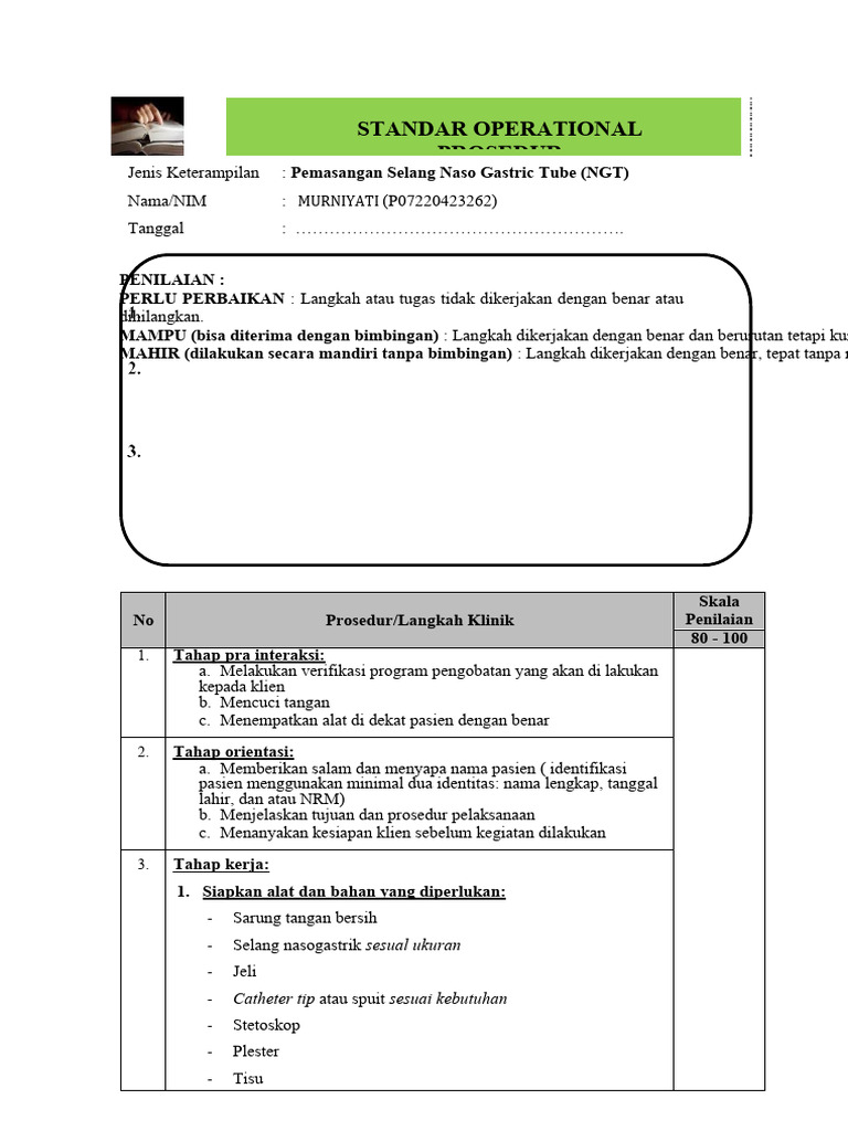 SOP Pemasangan NGT UNNI | PDF