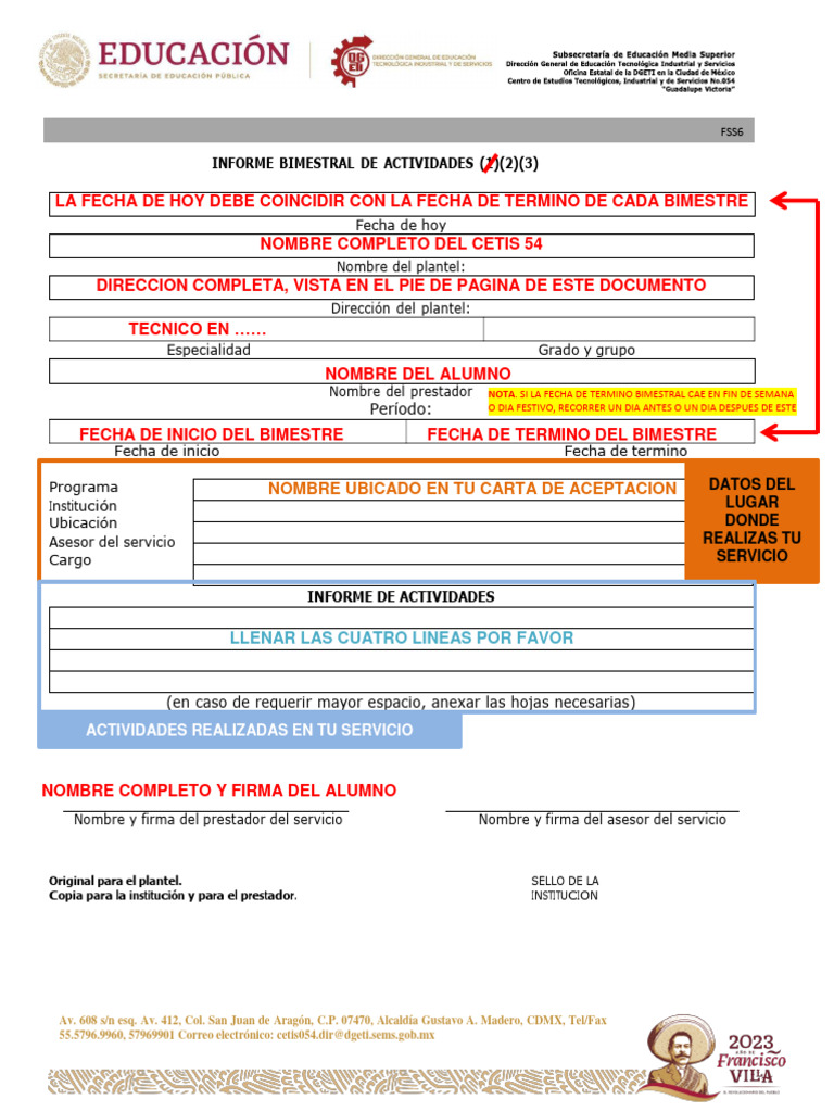 2.-Ejemplo 2 de llenado de Informes Bimestrales e Informe Final | PDF