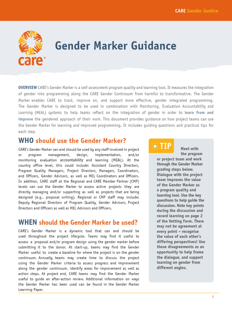 CARE Gender Marker Usage Guidelines | PDF | Gender | Gender Studies