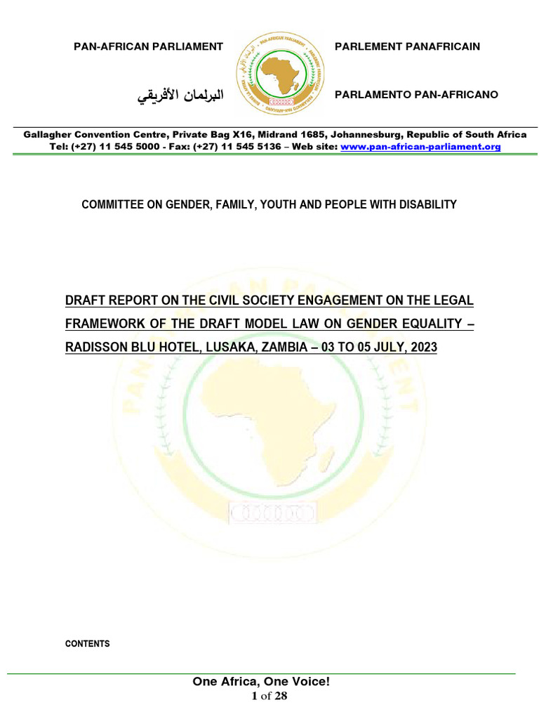 Legal Framework of The Draft Model Law On Gender Equality | PDF ...