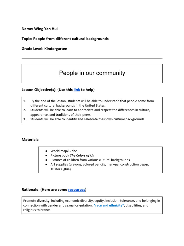 Understanding Cultural Diversity in Kindergarten | PDF | Lesson Plan ...